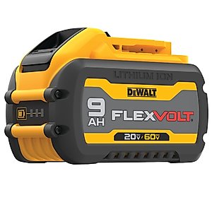 DEWALT FLEXVOLT 20V/60V MAX* DCB609 Battery, 9.0-Ah, 180-Watt Hours, Silicone Encapsulated Module, LED Charge Status, Bulk Packed