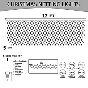 Dazzle Bright St. Patrick's Day 360 LED Net Lights, 12FT x 5 FT Connectable Waterproof String Lights with 8 Modes, Christmas Decorations for Indoor Outdoor Xmas Party Yard Garden Bushes Decor (Green)
