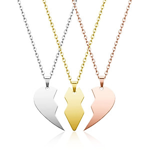 BOPREINA 3pcs Personalized Best Friends Forever BFF Necklace Stainless Steel Engraved Puzzle Heart Friendship Pendant Custom Name Matching Heart Necklaces Gift Set