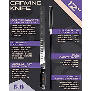 KESSAKU Carving Knife - 12 inch - Damascus Dynasty Series - Razor Sharp - Granton Edge - Forged 67-Layer Japanese AUS-10V High Carbon Stainless Steel - G10 Garolite Handle with Blade Guard