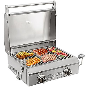 Hykolity 20 in. Portable Propane Grill, 20,000 BTU Stainless Steel Tabletop Propane Gas Grill with Travel Locks, Built in Thermometer, Propane Grill for Camping, Outdoor, Cooking, Tailgating