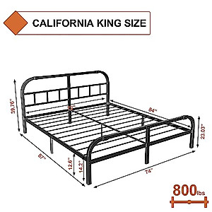 ONEMO 14 Inch California King Bed Frame with Headboard and Footboard Metal Platform Bed Frames Heavy Duty Mattress Foundation Quiet and Anti-Slip No Box Spring Needed Black
