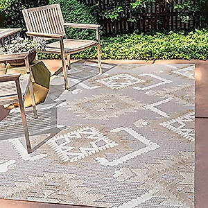 JONATHAN Y SBH107A-4 Sumak High-Low Pile Neutral Diamond Kilim Indoor Outdoor Area-Rug Bohemian Geometric Easy-Cleaning Bedroom Kitchen Backyard Patio Non Shedding, 4 ft x 6 ft, Beige/Gray