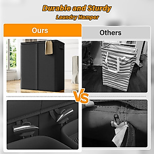 Raybee Laundry Basket with Lid,154L Clothes Hamper for Laundry Hamper 2 Section,Laundry Basket with Lid Collapsible Laundry Hamper with 2 Removable Washing Bags, Clothes Hamper (Black, 154L)