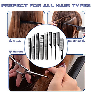 CestoMen 9pcs Carbon Fiber Stylist Combs Set, Anti Static Hair Cutting Comb Salon Styling Hairdressing Carbon Combs Rat Tail Comb for All Hair - Black