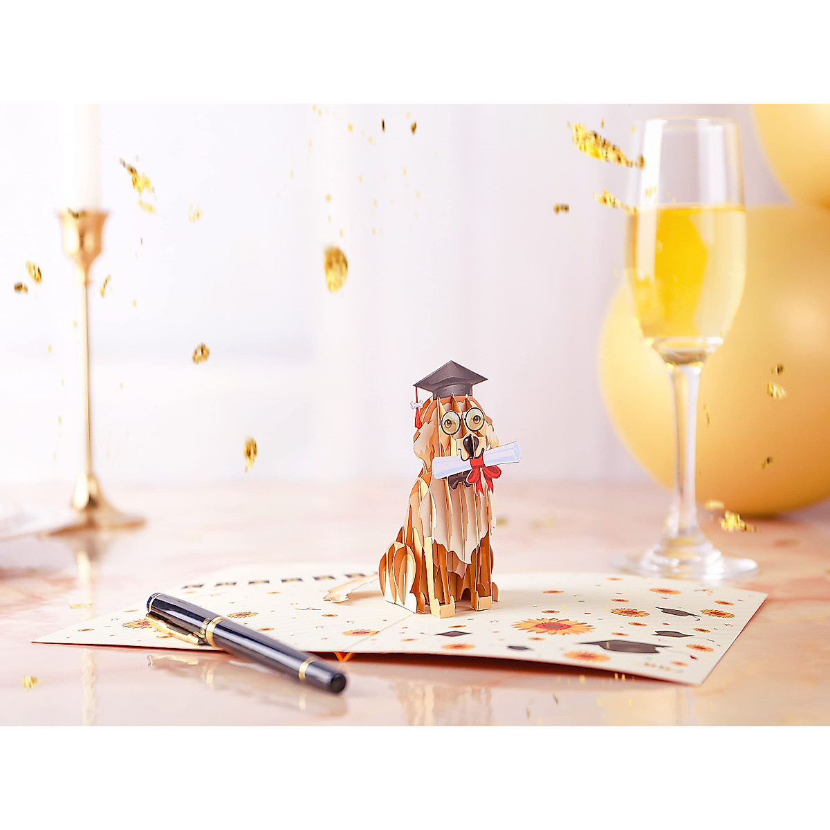 Liif 2024 Graduation Dog 3D Pop Up Graduation Card, Class of 2024, for College, High School, Son, Daughter, PHD, Master