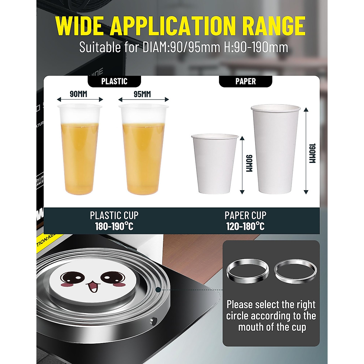 WantJoin Cup Sealing Machine - Full Automatic Cup Sealer Machine 90/95mm, 35.4/37.4in, 500-650 Cups/H Commercial Digital Control LCD Panel Electric Cup Sealer for Bubble, Milk Tea, Coffee, Grey