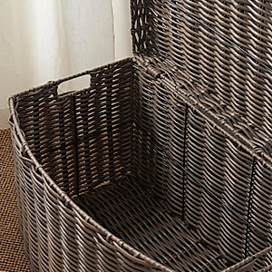 Joseph Rectangular Curve Resin Woven Wicker Trunk with Handles - For Clothes, Towels, Toys, Magazine Storage and Home Decoration (Chocolate Brown - 24 x 14 x 15 in)