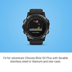 Garmin fēnix 5X Plus, Ultimate Multisport GPS Smartwatch, Features Color Topo Maps and Pulse Ox, Heart Rate Monitoring, Music and Pay, Black with Black Band (Renewed)