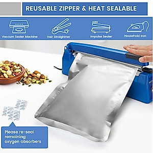 RL7 9.5 Mil Mylar Bags for Food Storage with Oxygen Absorbers 300CC – 100 Pack Ziplock Heat Resealable Mylar Bags 1 Gallon 10"x14" (30Pcs) - 1 Quart 6"x9" (30Pcs) – 1/2 Pint 4"x6" (40Pcs) & Labels