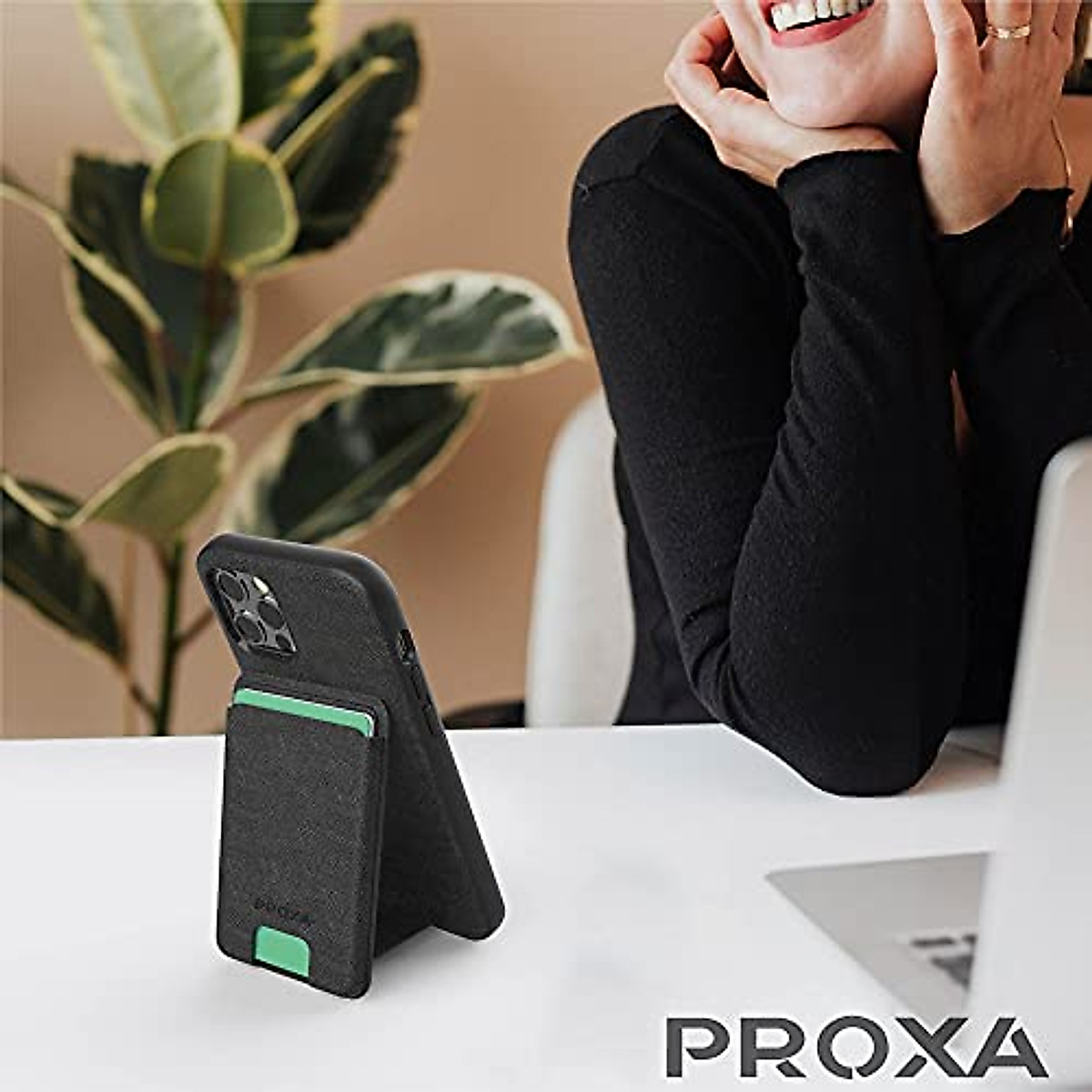 PROXA Kickstand Card Holder Case for iPhone 13 Pro Max - Compatible with Apple MagSafe Charger/Anti-degaussing/Up to 3 Cards - Compatible with Apple iPhone 13 Pro Max 6.7 inch/MagSafe Charger-Black
