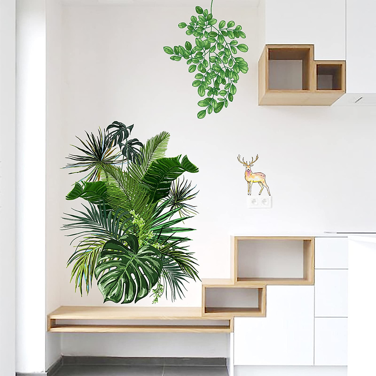 DALJIAFA Big Green Leaf Wall Stickers Tropical Plant Leaves Window Decals Murals Wall Art Decorative Sticker for Kids Home Living Room Bedroom Nursery Playroom Jungle Party Decor Decorations Supplies