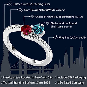 Gem Stone King 925 Sterling Silver Customized and Personalized Promise Love Bypass Birthstone Fashion Mothers Ring For Women (Size 8)