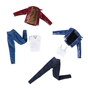 YAMASO Leather Coat Suit Pack,Cool Wild Motorcycle Style Couple Clothes for 11.5″ Girl Dolls and 12″ Boy Doll（Doll and Motorcycle not Included）