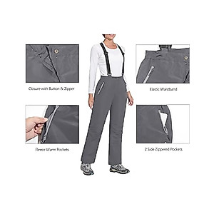 Little Donkey Andy Women's Ski Bibs Insulated Snow Pants, Water Resistant Snowboard Pants Winter with Detachable Suspenders (Iron Gate S)