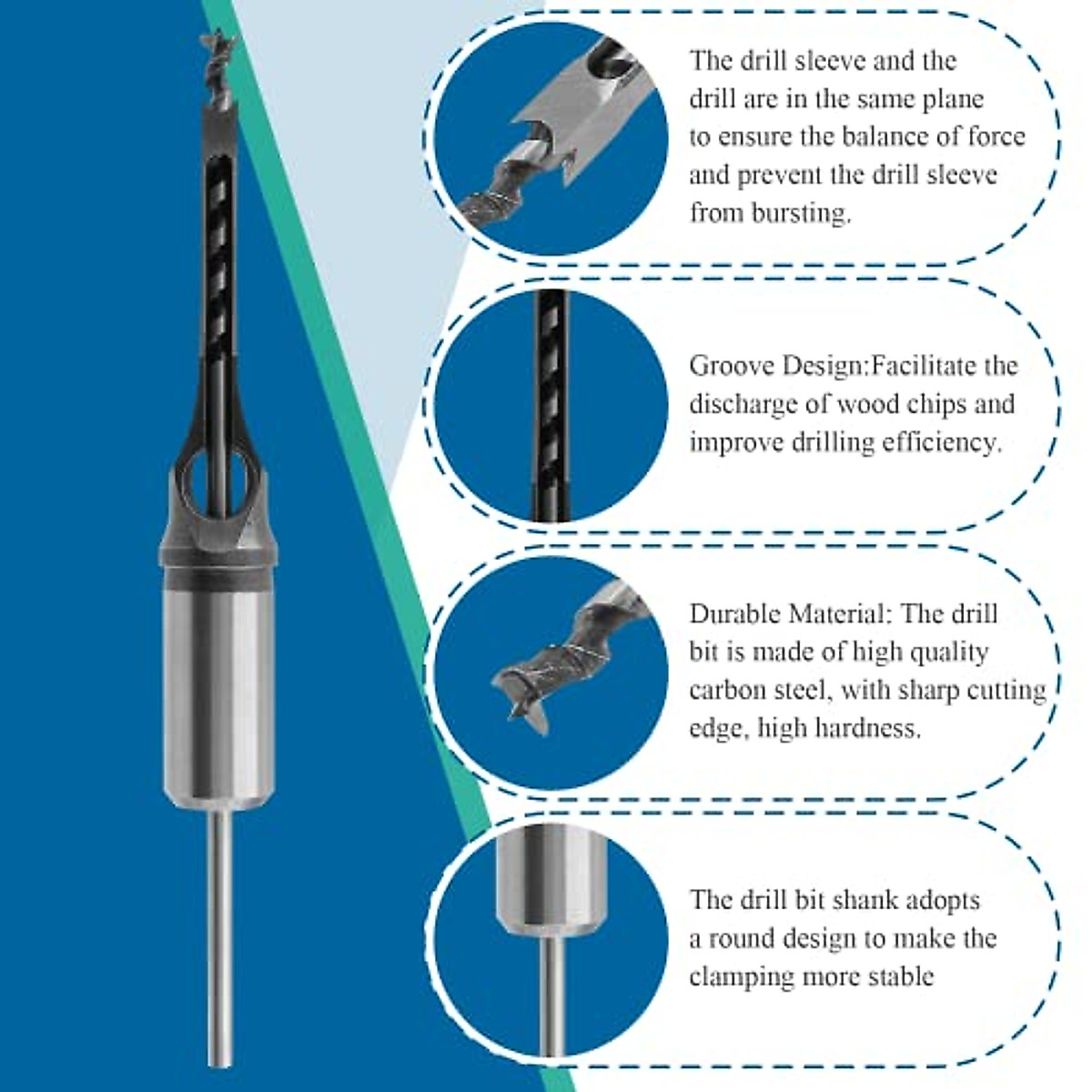 Kyuionty Square Hole Drill Bit, 1/4 Inch Woodworking Hole Saw Mortising Chisel Drill Bits, Hollow Mortise Chisel Spiral Drill Bits Tool