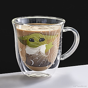 JoyJolt Mandalorian Mystic Grogu 13.5oz Coffee Mug, Double Wall Mug Set of 2. Large Espresso Cups, Cappuccino or Latte Cup. Mandalorian Star Wars Mugs, Glass Coffee Cup, Insulated Coffee Mug