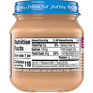Gerber Natural for Baby Wonder Foods 2nd Foods Baby Food Jar, Banana Blueberry, Made with Natural Fruit & Vitamin C, Non-GMO Baby Food, 4-Ounce Glass Jar (Pack of 10)