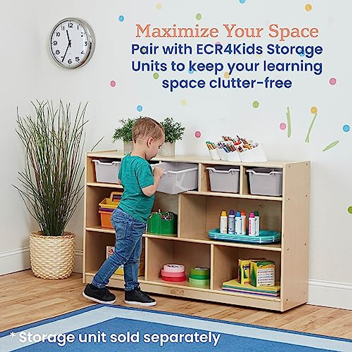 ECR4Kids Scoop Front Storage Bin, Multipurpose Organization, Light Grey, 5-Piece