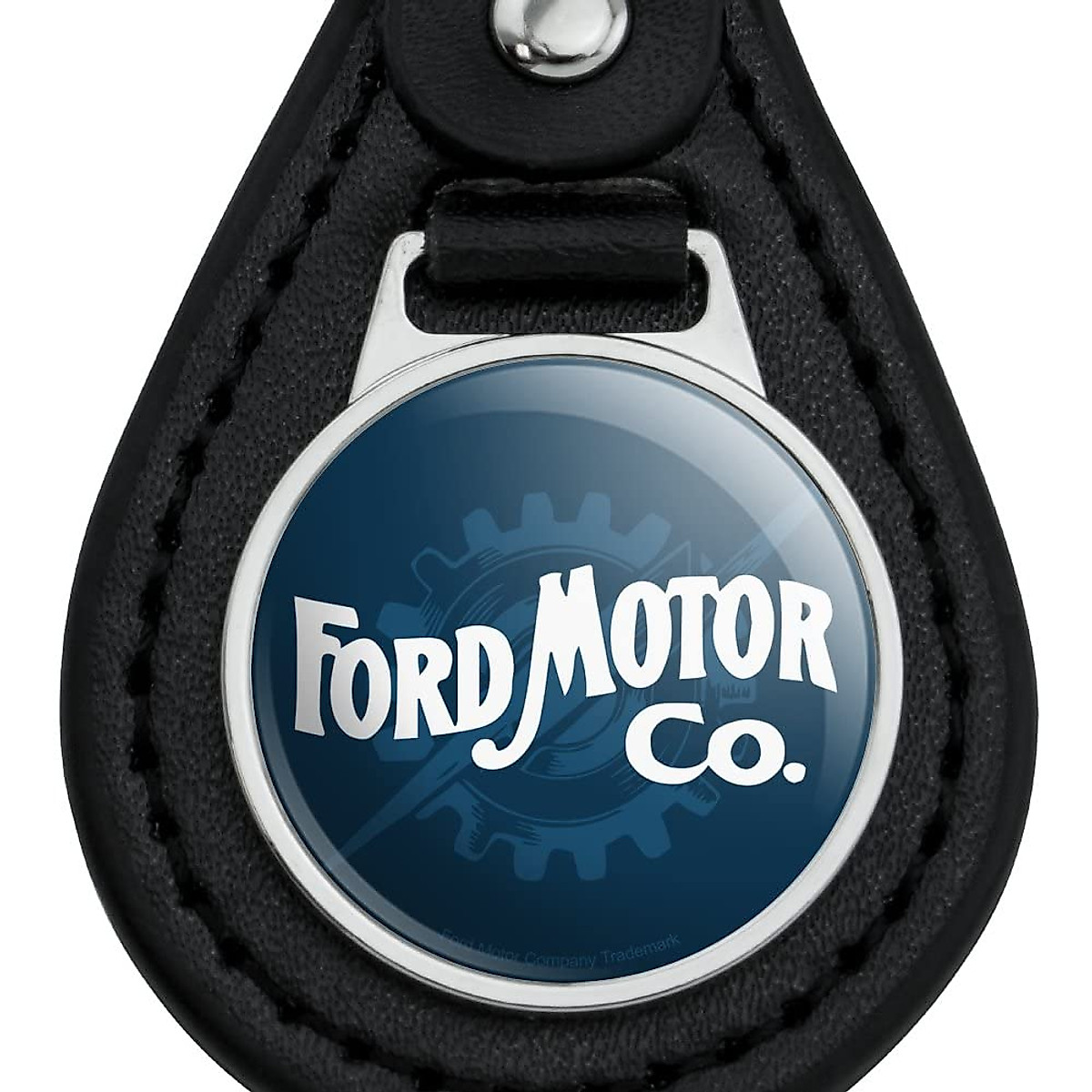 GRAPHICS & MORE Black Leather Ford Vintage Gear Logo Keychain