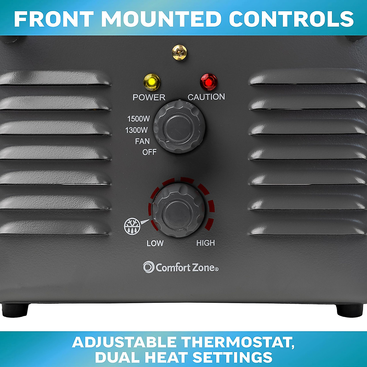 Comfort Zone Milkhouse Style Utility Space Heater with Adjustable Thermostat, Electric, Portable, 3-Prong Plug, Overheat Protection, & Tip-Over Switch, Ideal for Garage or Workshop, 1,500W, CZ798GR3