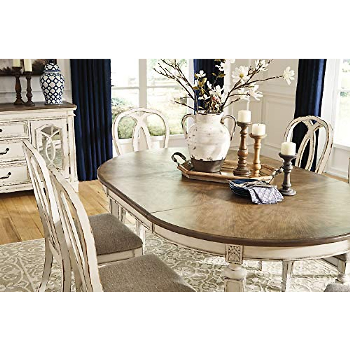 Signature Design by Ashley Realyn French Country Oval Dining Room Extension Table, Chipped White
