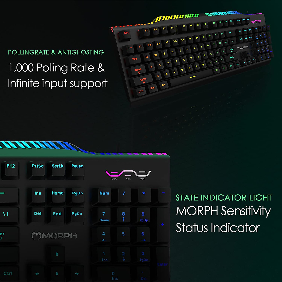 WIZMAX, MK1 PC Gaming Keyboard, USB Wired RGB Mechanical Gaming Keyboard, High-End Aluminum Backplate, Multimedia Function Keys, Red Linear 2nd Gen Manic Switch for Windows PC Gamers [Black]