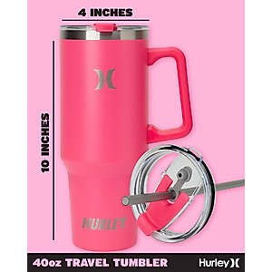 Hurley Tumbler Thermos - 40oz Double Wall Vacuum Insulated Travel Mug with Handle - BPA Free Stainless Steel Water Bottle - Leak Proof Hot and Cold Coffee Car Cup, Size 40 Ounces, Solid Candypop
