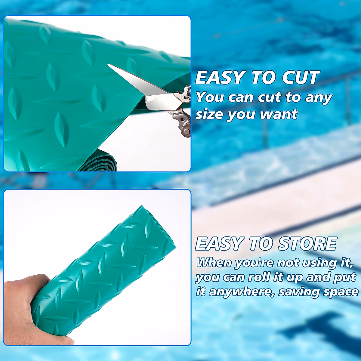 Shitailu 2 Rolls Swimming Pool Ladder Pad, Non-Slip Pool Step Mat, Protective Ladder Mat with Non-Slip Texturefor Above Ground Swimming Pool Steps, Ladders, 36 inch X 9 inch, Wave Pattern