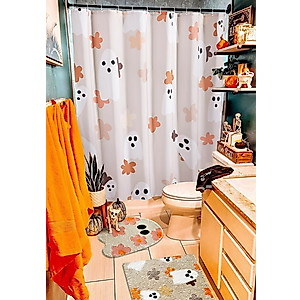 Ouyattle Cute Spooky Halloween Rug 2x3 - Aesthetic Boho Floral Ghost Halloween Bathroom Rugs Funky Gothic Microfiber Bath Mat Non-Slip Washable, Vintage Abstract Spirit Halloween Small Throw Rugs