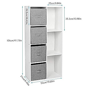7 Cube Storage Organizer, Drawers and Cubes Shelves with 3 Open Cubes Bookcase and 4 Bins Drawers Storage Bookshelf Display for Bedroom Living Room Home Office, White