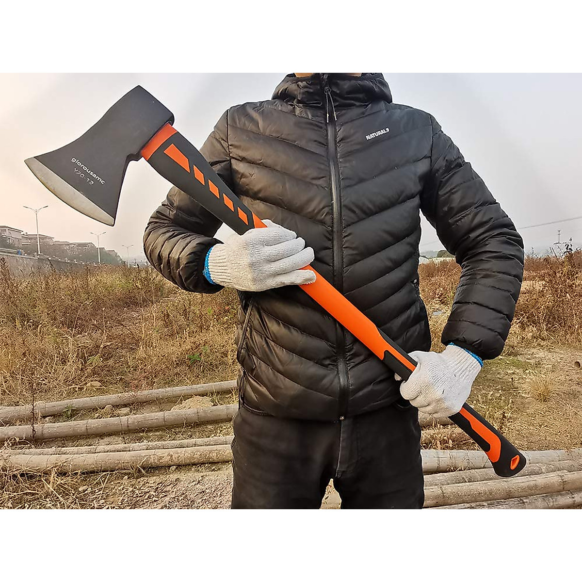 Chopping Axe, Hand Axe, Camp Hatchet for Splitting Kindling and Chopping Branches, Wood Chopping Axe 5.5 lb with 36-in Fiberglass Handle