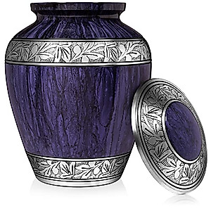 Cremation Urns for Human Ashes Large Size Adult Funeral Urns with Secured Lid for Men Women Male Female Handcrafted 9 Inch Size Purple Blue Finish 210lbs with Velvet Bag