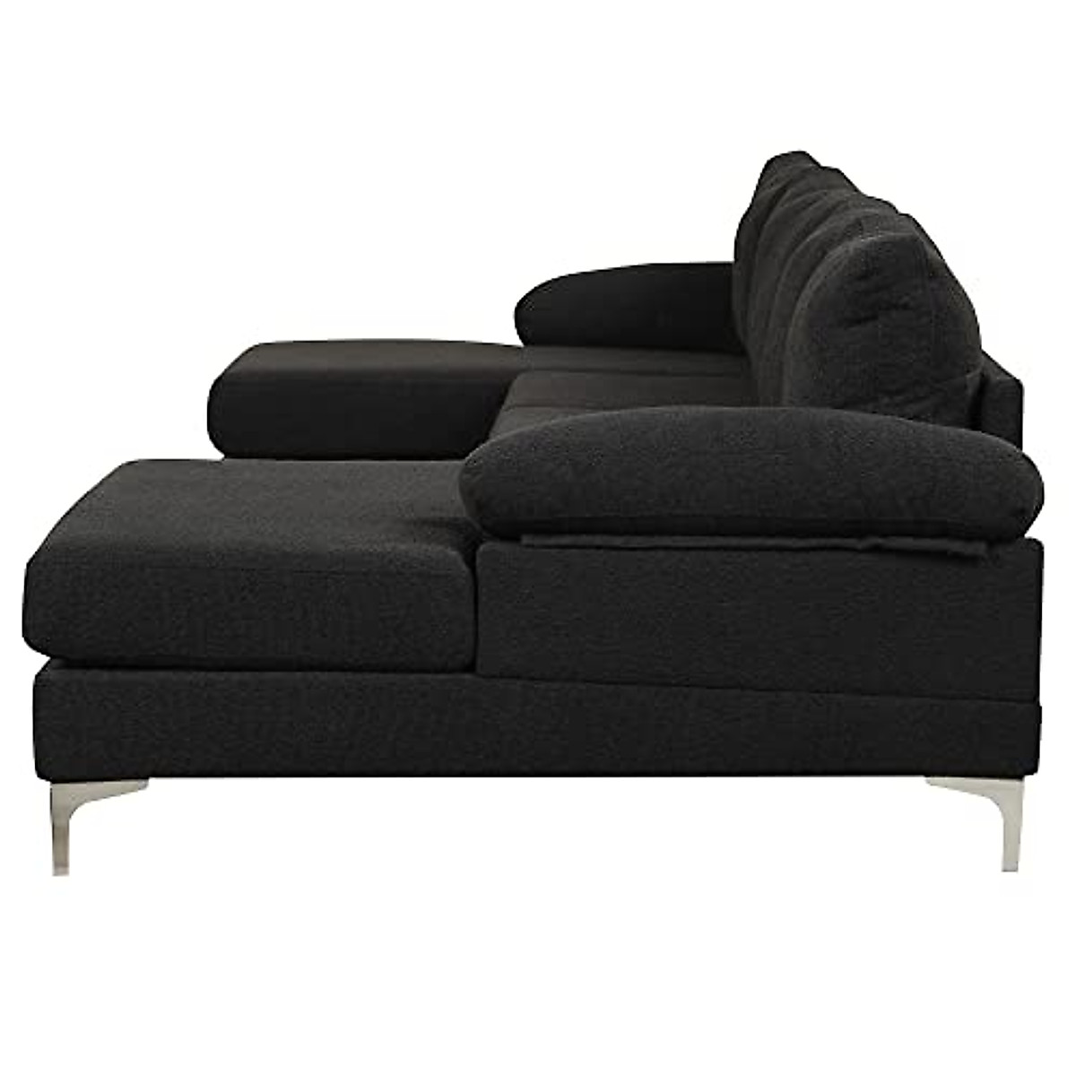 Casa Andrea Milano Modern Large Boucle U-Shape Sectional Sofa, Double Extra Wide Chaise Lounge Couch, Black