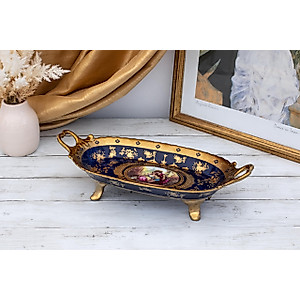 Royalty Porcelain Blue Serving Tray with Handles 'Second Date', Limoges China