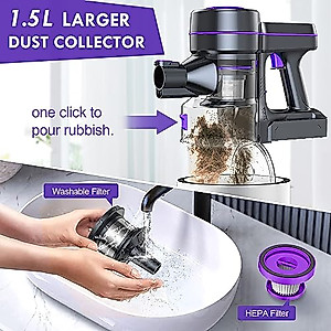 EICOBOT Cordless Vacuum Cleaner,20000Pa Powerful Cordless Vacuum,35 Mins Runtime,Detachable Battery,1.5L Dust Cup,6 in 1 Lightweight Quiet Stick Vacuum Cleaner for Hardwood Floor Pet Hair,Car,Grape