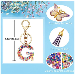 TTYY Initial Letter Keychain for Women Gift for Young Teenage Girl Gifts for Christmas to Mom Daughter Purple tassel (purple snow LetterG)
