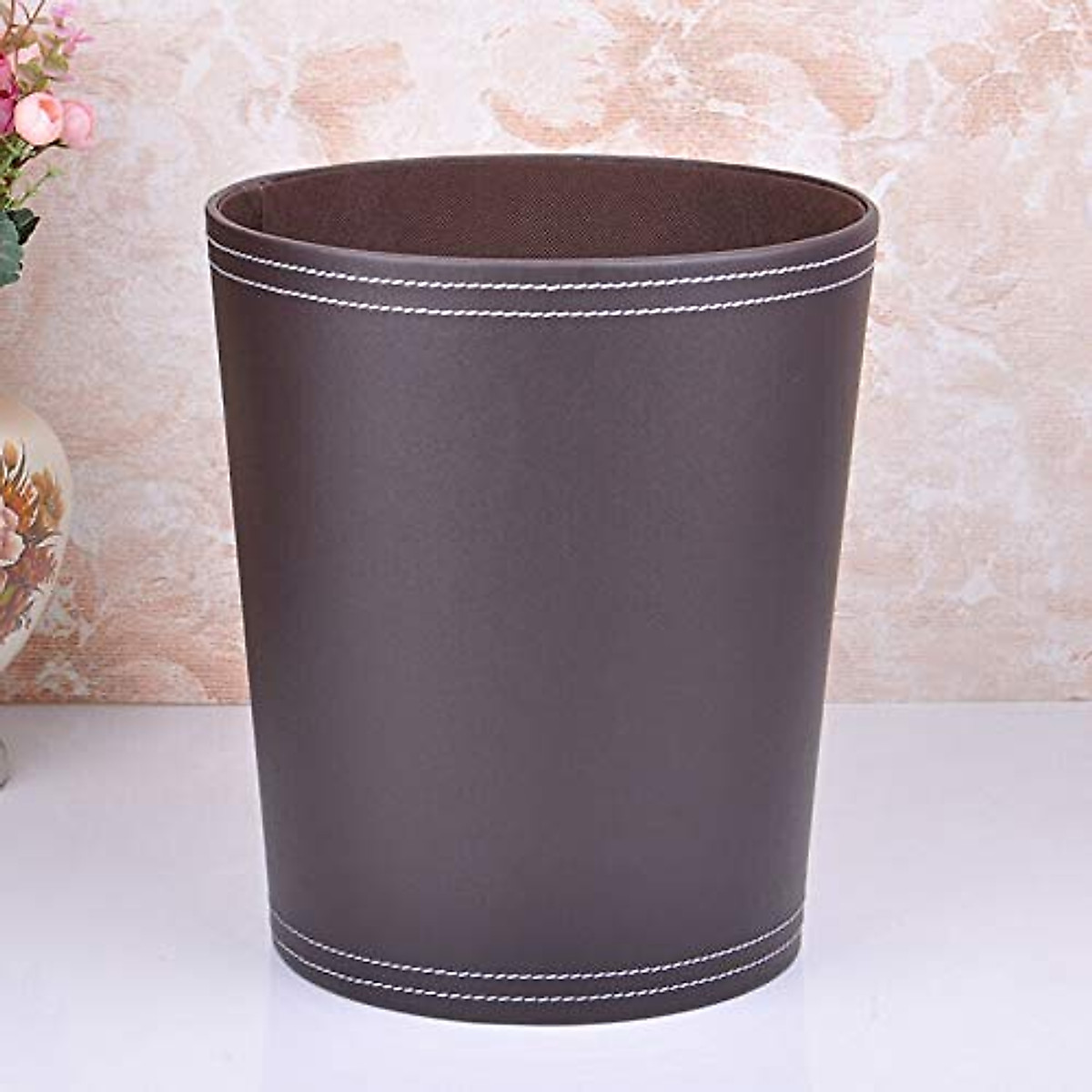PU Leather Trash Cans Waste Paper Basket,2.6 Gallon Classic Garbage Bin Without lid for Living Room,Kitchen,Office,Hotel (Brown)