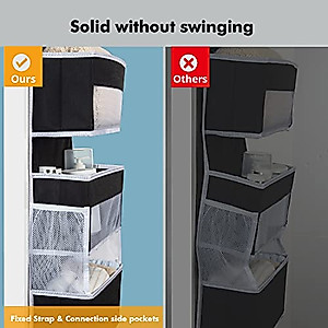 BrilliantJo 2 Packs 6-Shelf Over The Door Organizer, Flexible 1 Split into 2(4 Packs 3 Shelf) Hanging Storage Wall Mount with 4 Side Pockets, Swing-Proof Behind Door for Bathroom Closet, Black