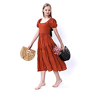 Miuco Womens Bamboo Handbag Handmade Large Tote Beach Bag Size Small Black