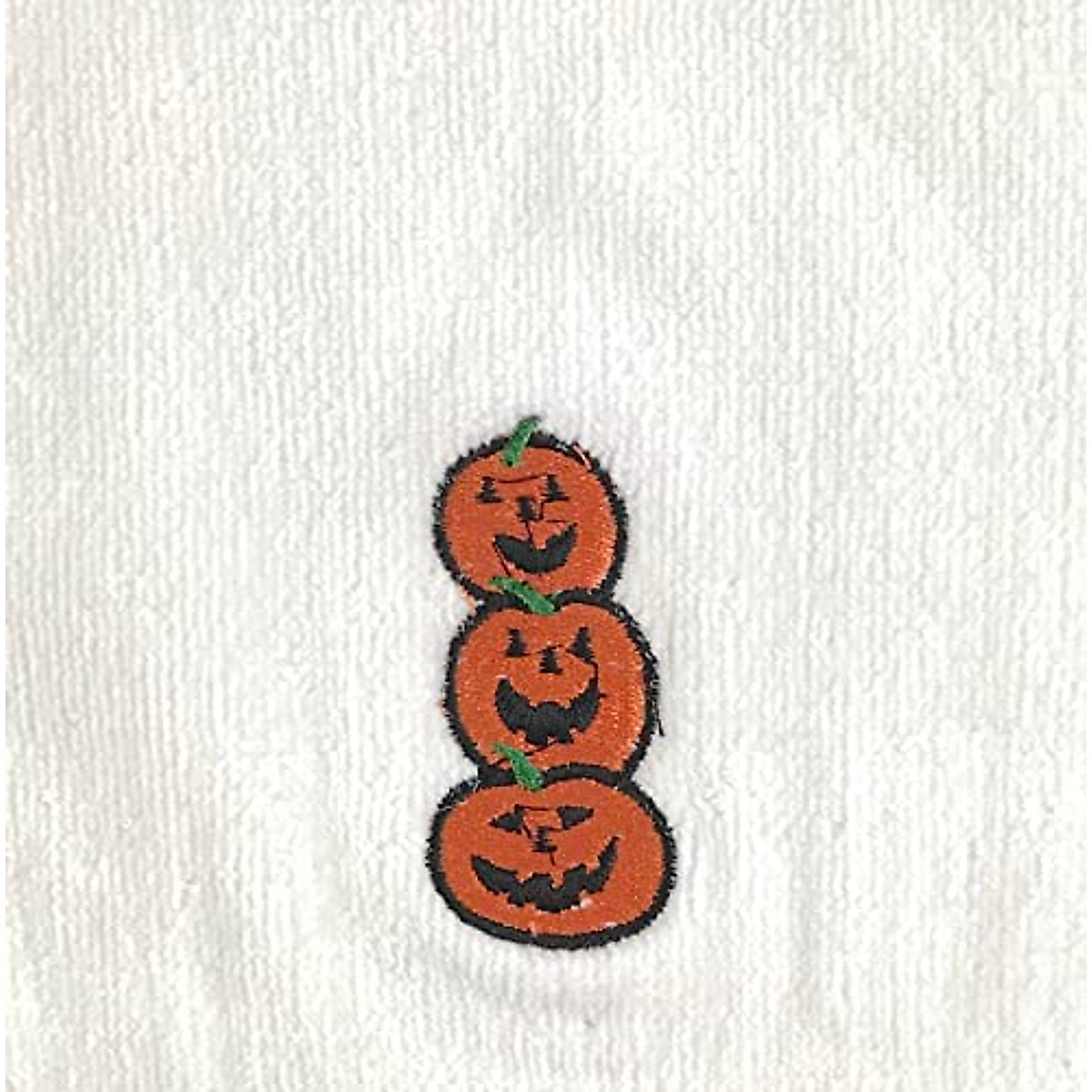 Serafina Home Decorative Halloween Tip Towels: Plush White Embroidered Cotton Jack O Lantern Pumpkin Design, 2 Piece Set, 11" x 18" Inch Each