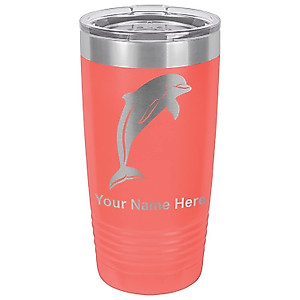 LaserGram 20oz Vacuum Insulated Tumbler Mug, Dolphin, Personalized Engraving Included (Coral)
