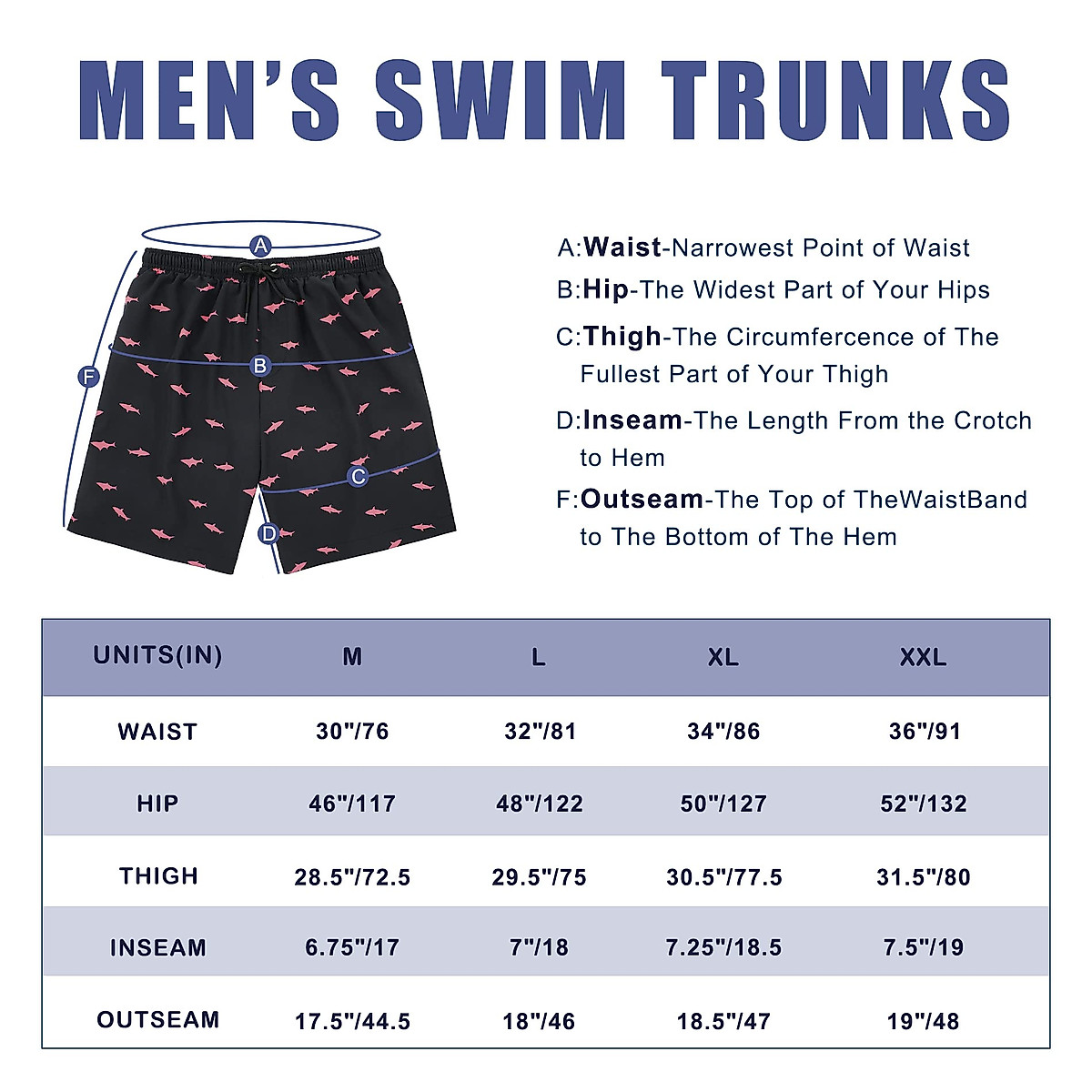 American Trends Mens Beach Short Summer Water Swimsuit for Men Swim Shorts with Compression Liner Bathing Suit Navy Blue Fish Bone XL