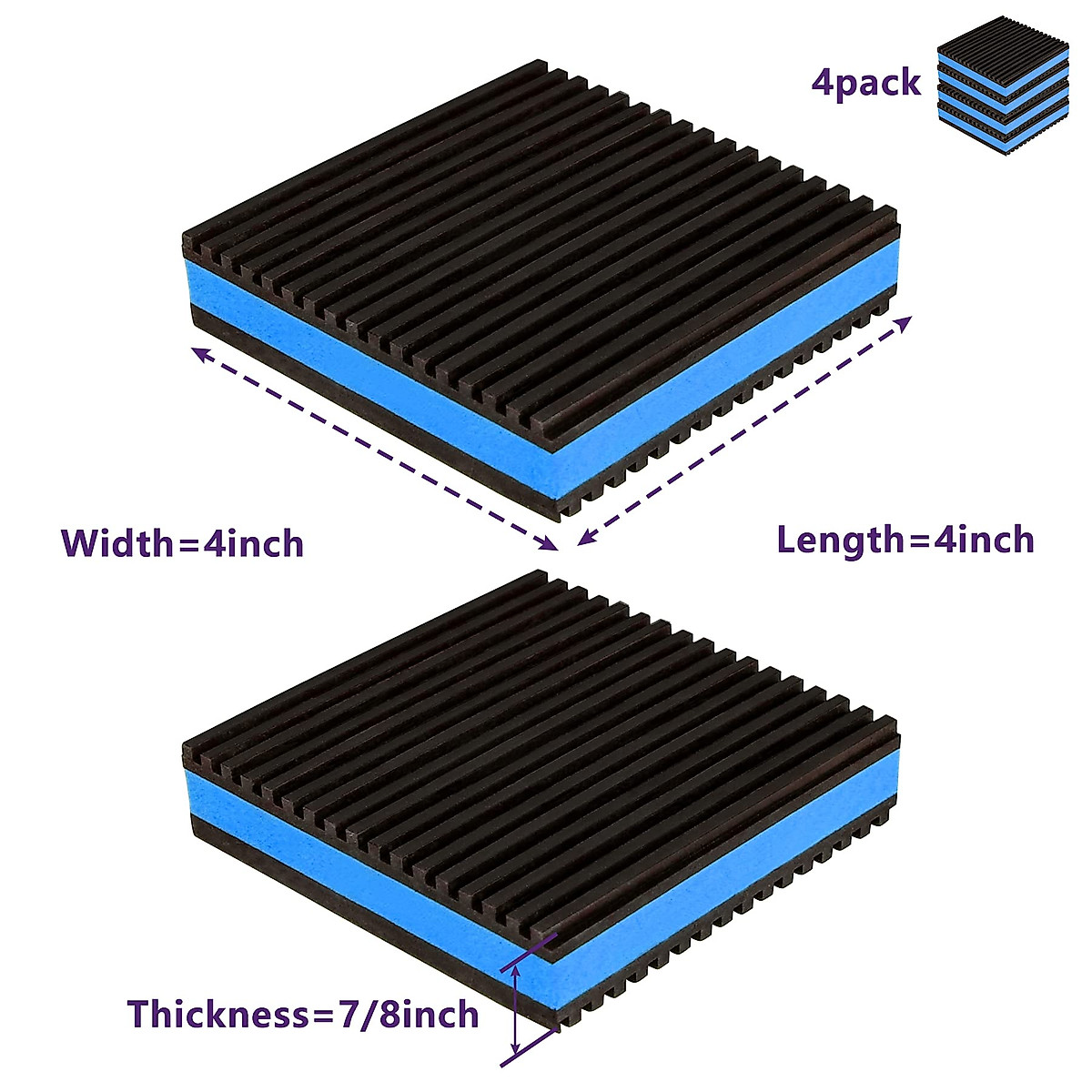 Mxclimate Anti Vibration Pads, Rubber-EVA Vibration Dampeners 4" x 4" x 7/8" Isolation Pad for Air Compressor,Washing Machine,AC Units,Treadmill 4Pack