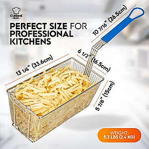 Cuisine Ready Deep Fryer Basket | 2 Pack | Stainless Steel | Commercial Fry Basket with Handle | 13.25" x 6.5" x 5.9" | Heavy Duty Restaurant Quality