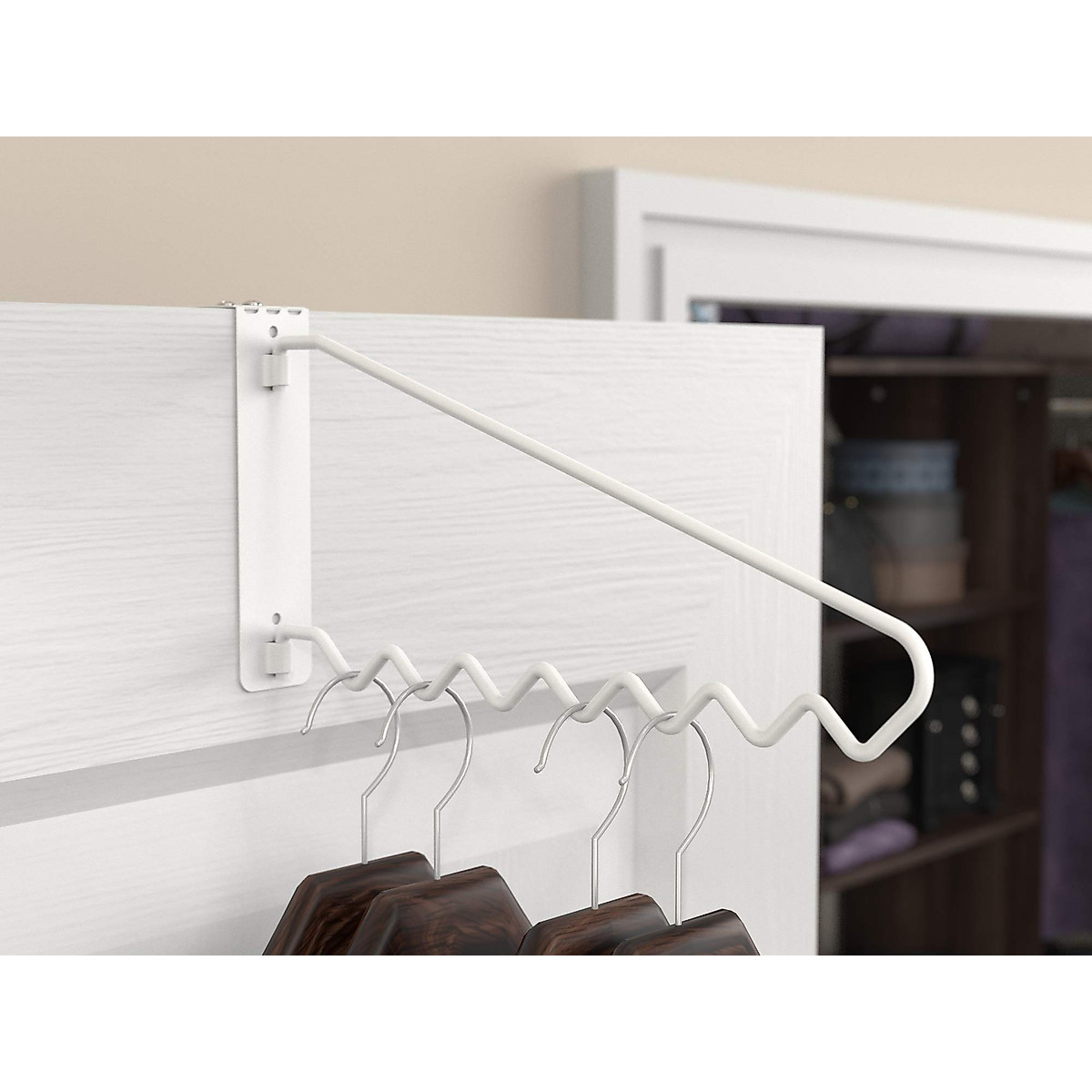 ClosetMaid Hanging Bar Valet Rod for Wall or Door Mount Installation, Hardware Included, Folding Design, Durable Steel, White, 11.75
