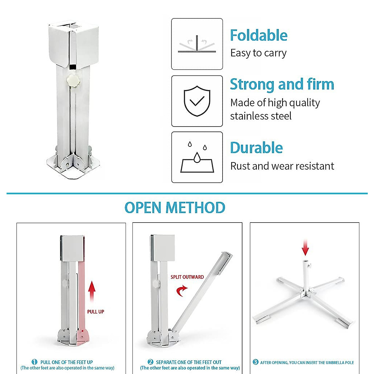 MILIMOLI Portable Foldable Beach Umbrella Stand - Outdoor Sunshade Anchor - Adjustable Patio Umbrella Base Holder - Rust Free Umbrella Base - Tempered Iron Patio Umbrella Stand
