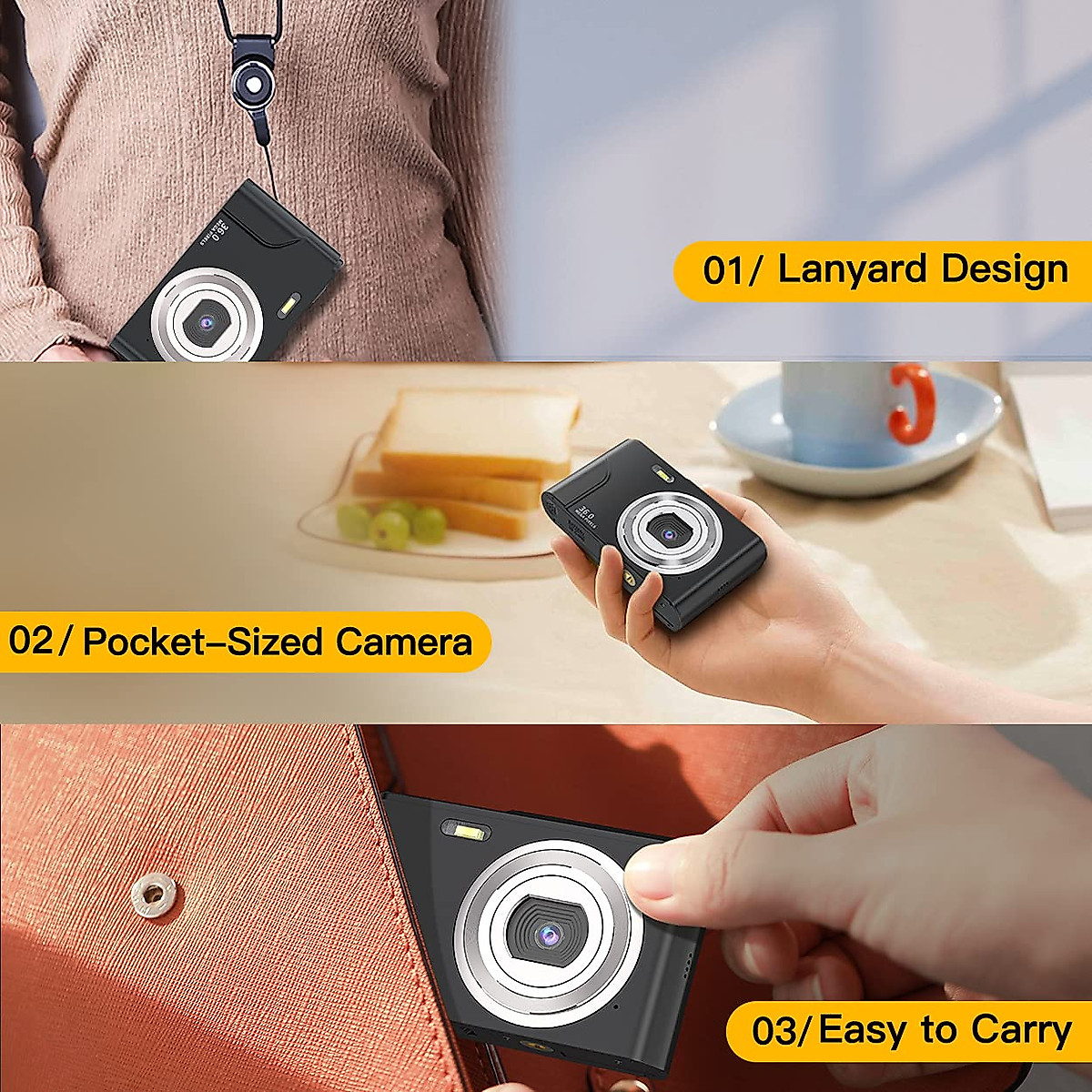 Digital Camera - Compact Vlogging Camera 1080P with 36.0 Mega Pixels 16X Digital Zoom, 2 Batteries, AUFOYA Portable Mini Camera for Photography, Kids, Students, Teens, Adult (Black)