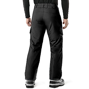 TSLA Men's Winter Snow Pants, Waterproof Insulated Ski Pants, Ripstop Windproof Snowboard Bottoms, Snow Cargo Black, Large