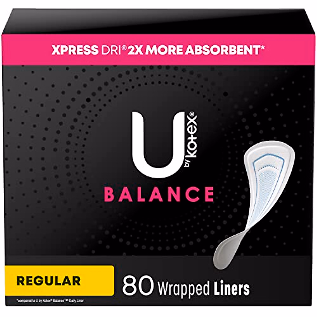 U by Kotex Balance Wrapped Panty Liners, Regular Length, 80 Count
